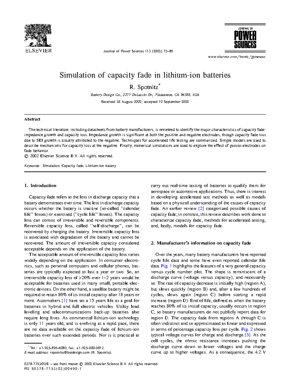 Simulation Of Capacity Fade In Lithium Ion Batteries Spotnitz Battery Design Co 2277