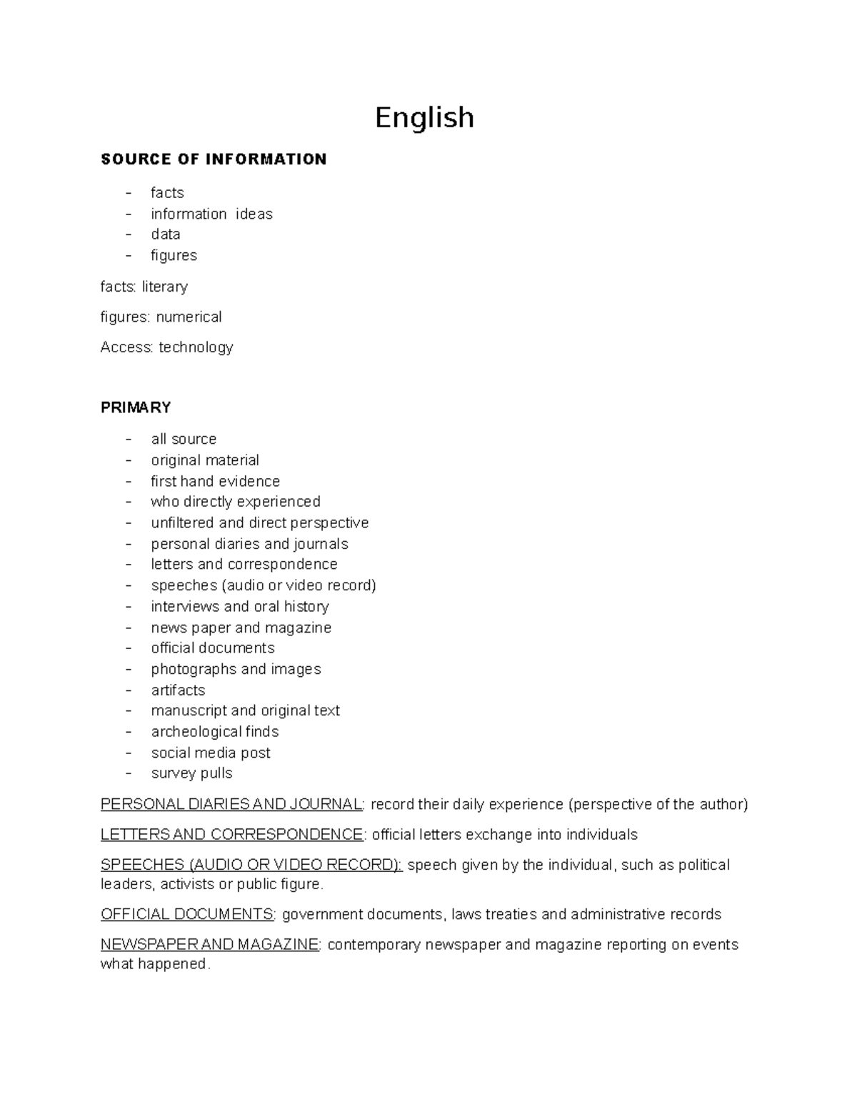 English - ..... - English SOURCE OF INFORMATION - facts - information ...