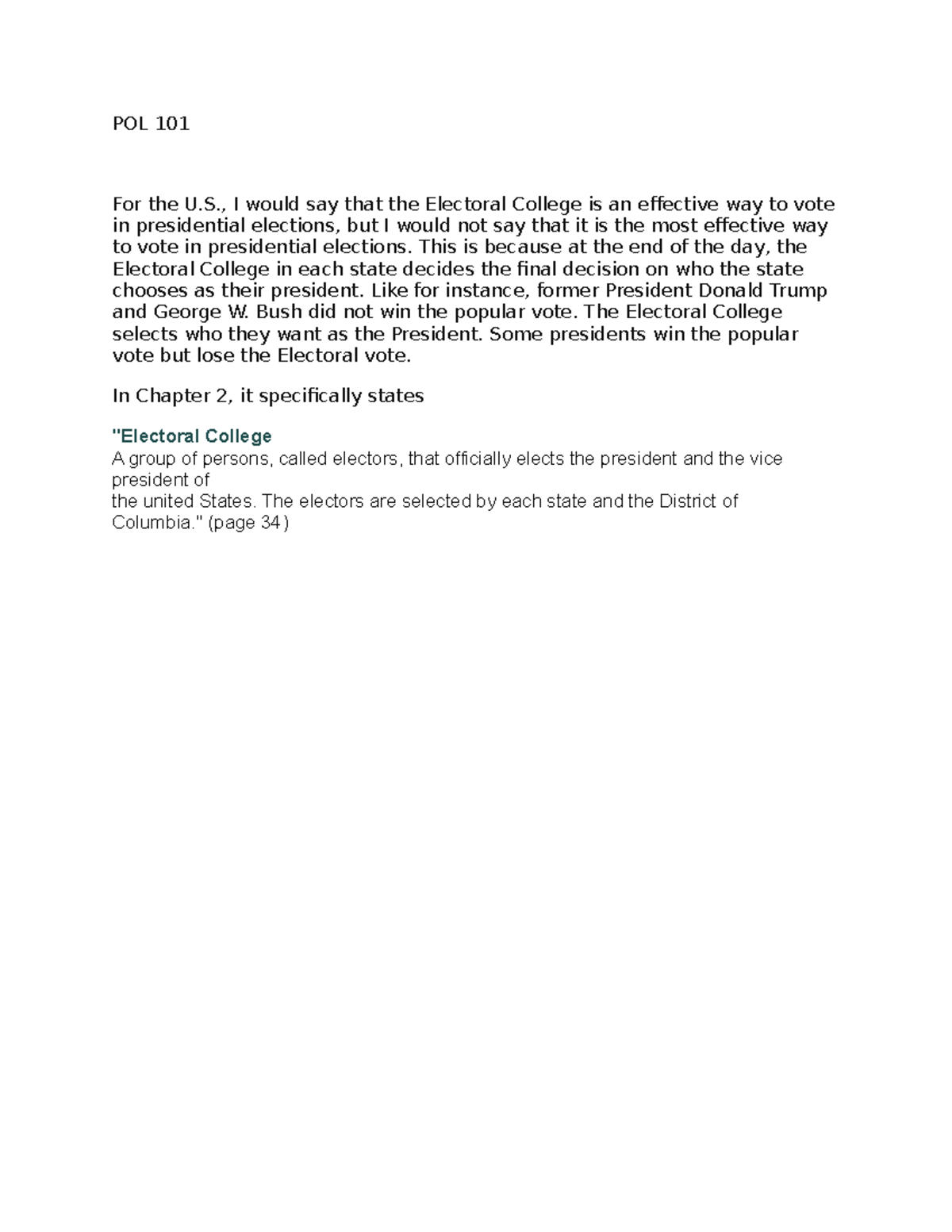 POL 101 Chapter 2 DB - Notes - POL 101 For the U., I would say that the ...