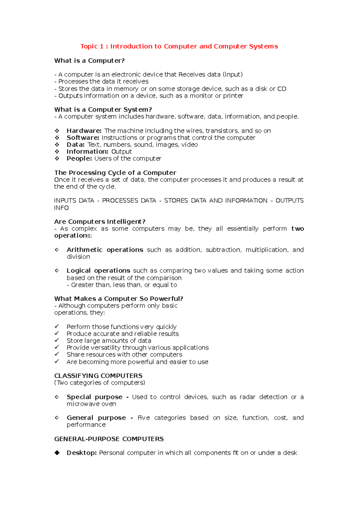 Basic Computer Topic 1 Topic 1 Introduction To Computer And