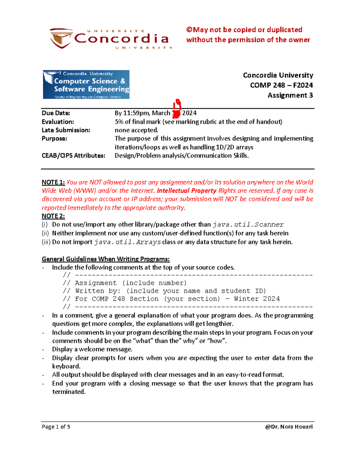 Comp248 A3 W2024 Without The Permission Of The Owner Concordia University Comp 248 F202 4