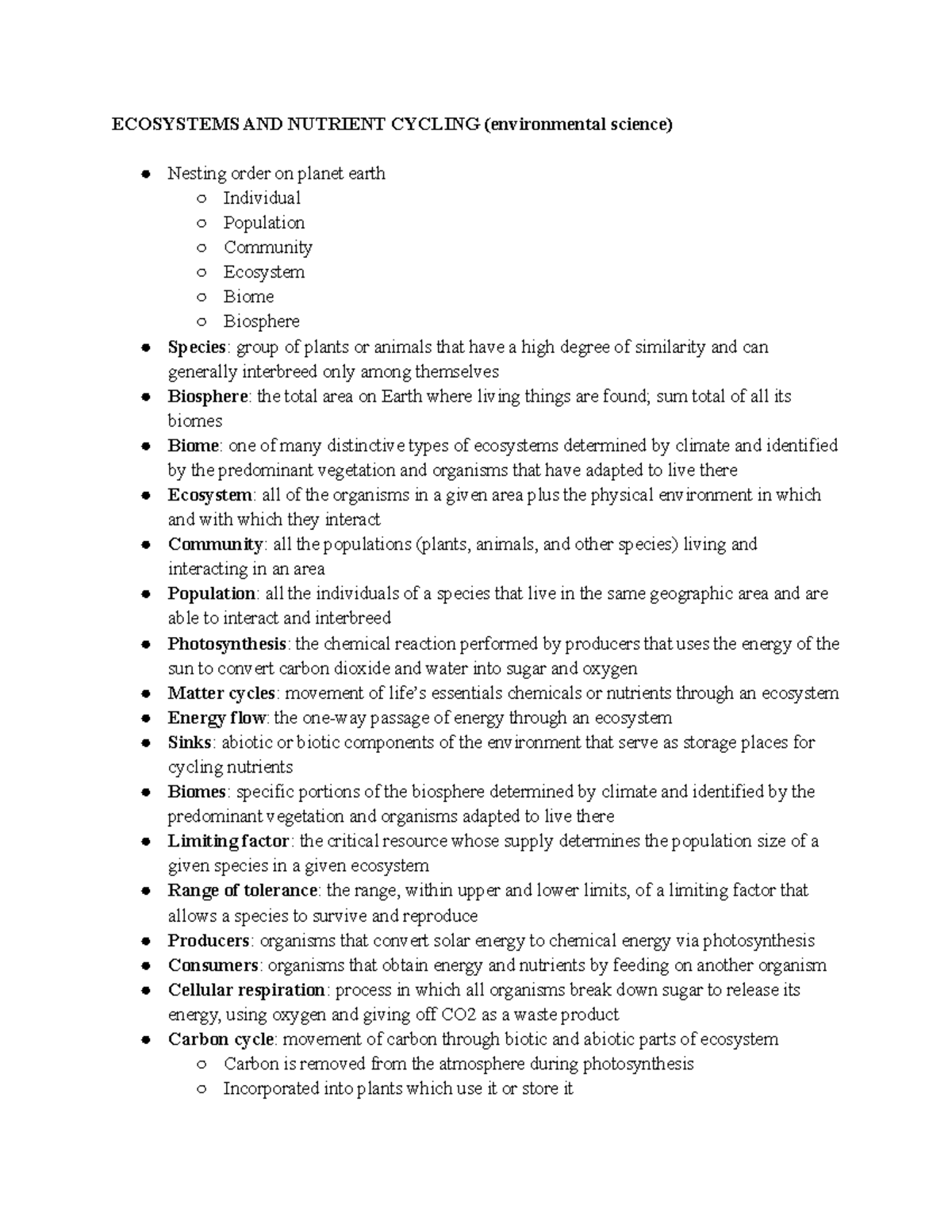 Ecosystems and nutrient cycling - ECOSYSTEMS AND NUTRIENT CYCLING ...