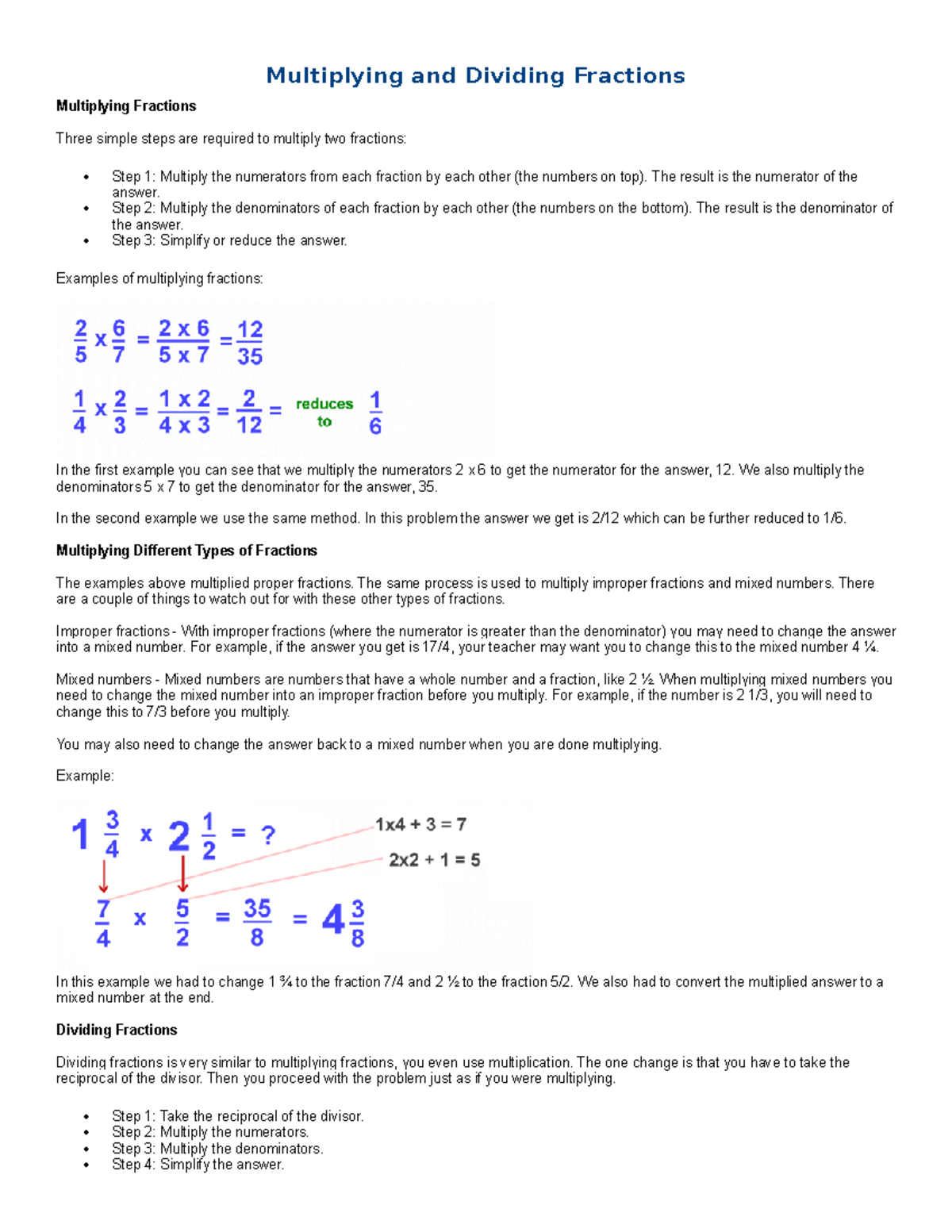 Multiplying and Dividing Fractions - Multiplying and Dividing Fractions ...