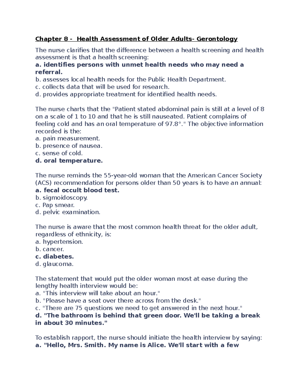 Chapter 8 - Health Assessment of Older Adults- Gerontology - Chapter 8 ...