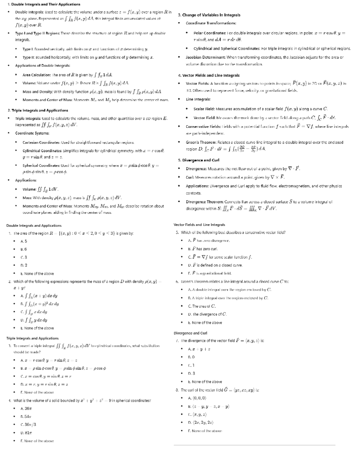 MA261 quiz test - Summary Multivariate Calculus - MA 261 Study Guide ...