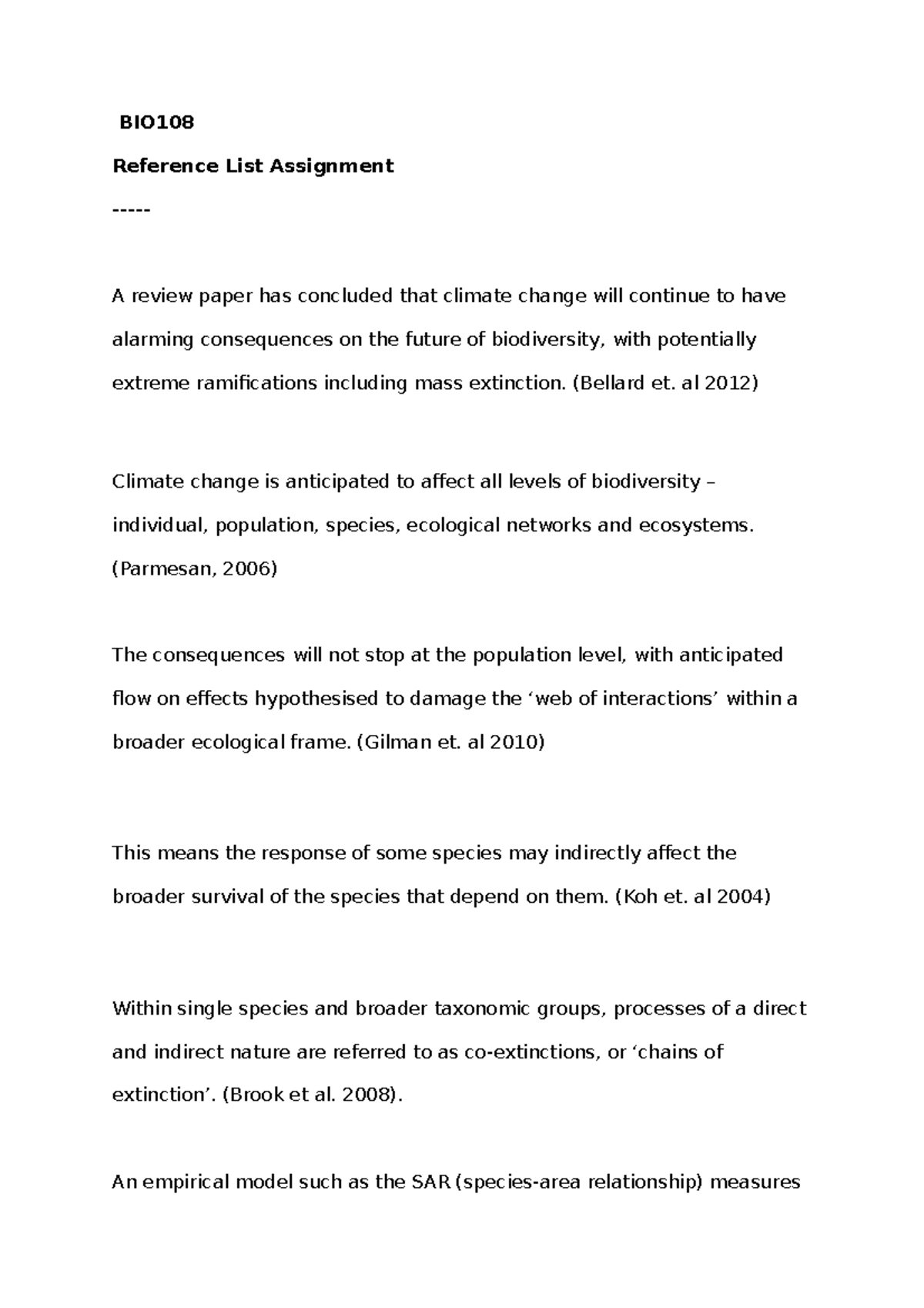 BIOL108 BIOX122 Reference LIST 2019 Biological Basis OF Behaviour - BIO ...