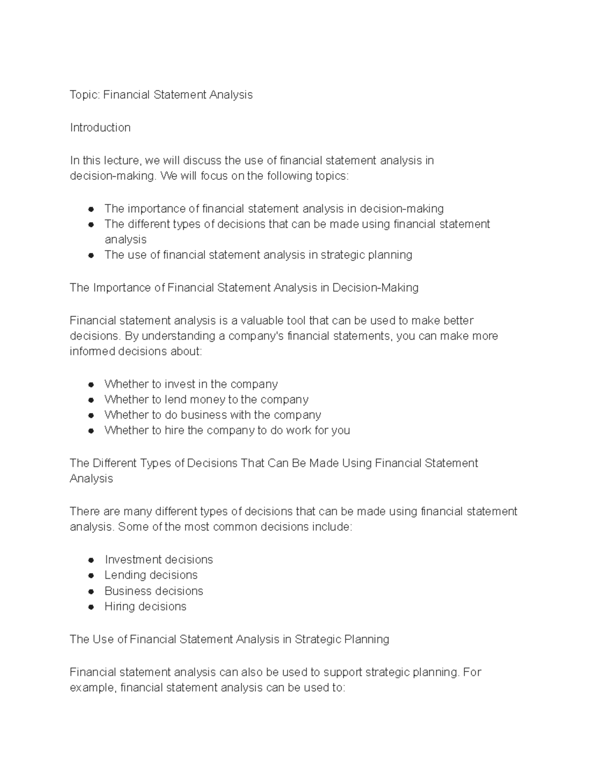 Lecture 15 Principles of Accounting II - Topic: Financial Statement ...