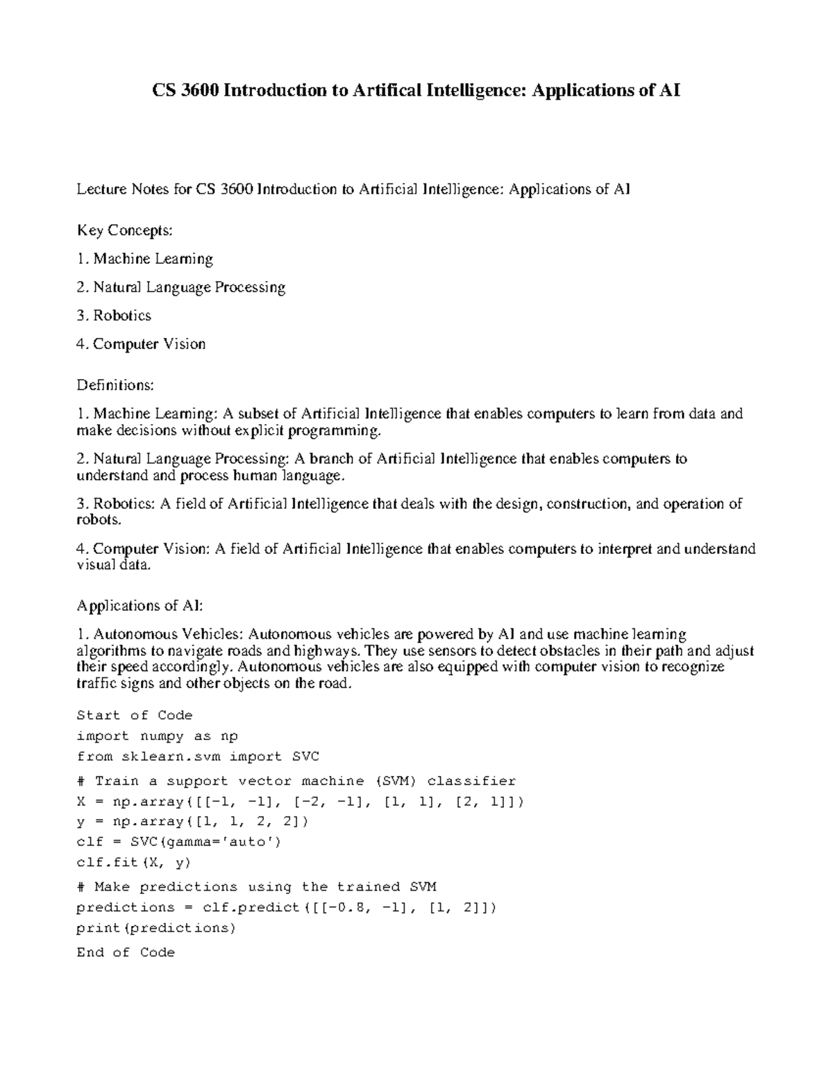 CS 3600 Introduction to Artifical Intelligence - Applications of AI - Machine Learning 2 ...