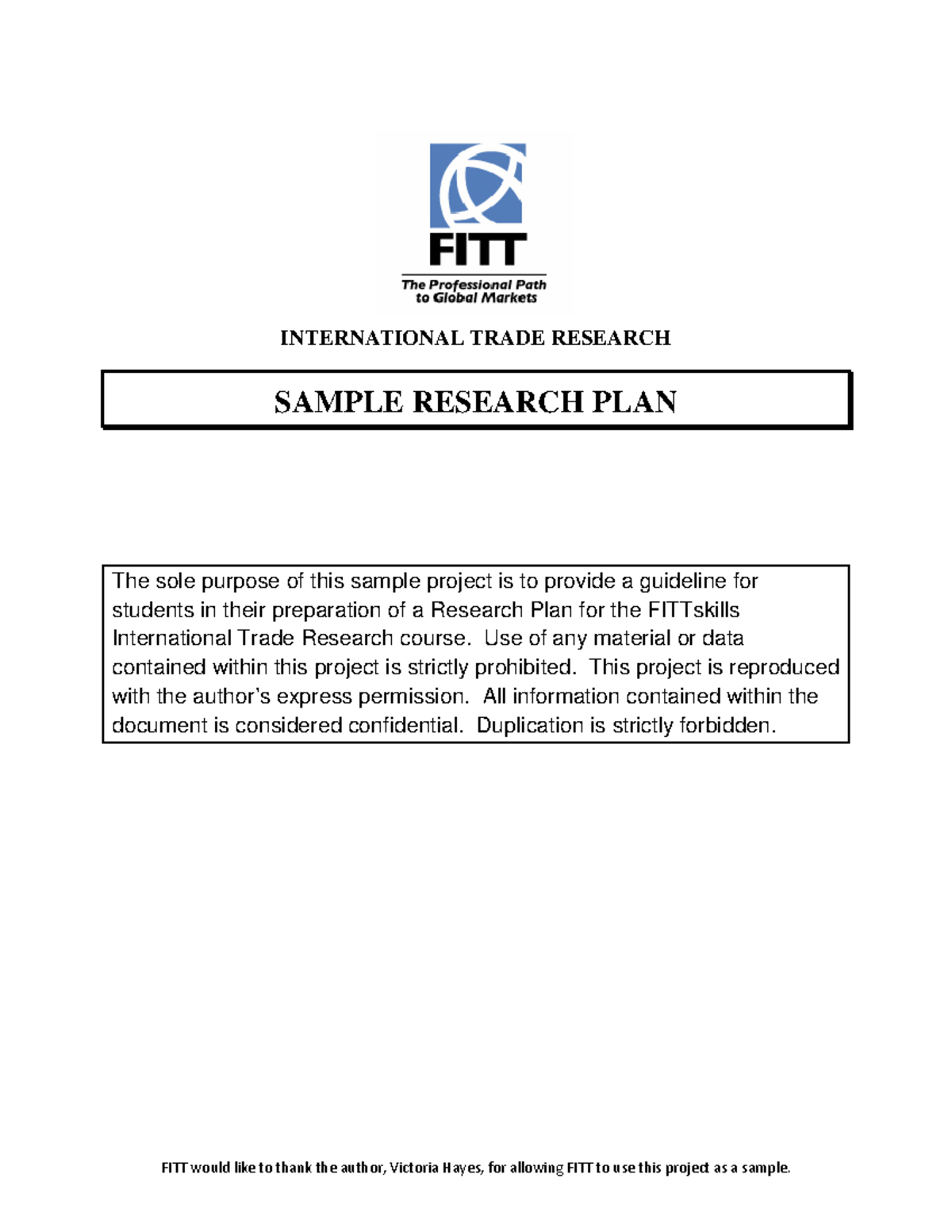 Sample research plan 2010 - INTERNATIONAL TRADE RESEARCH SAMPLE ...