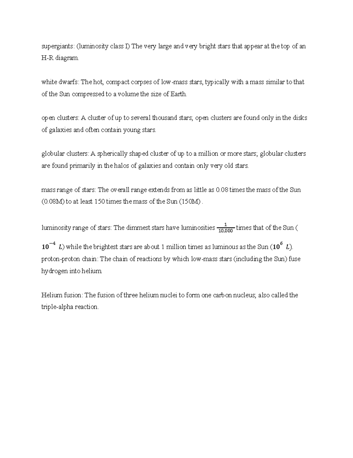 Astronomy chp 12 pt 3 - Study guide - supergiants: (luminosity class I ...