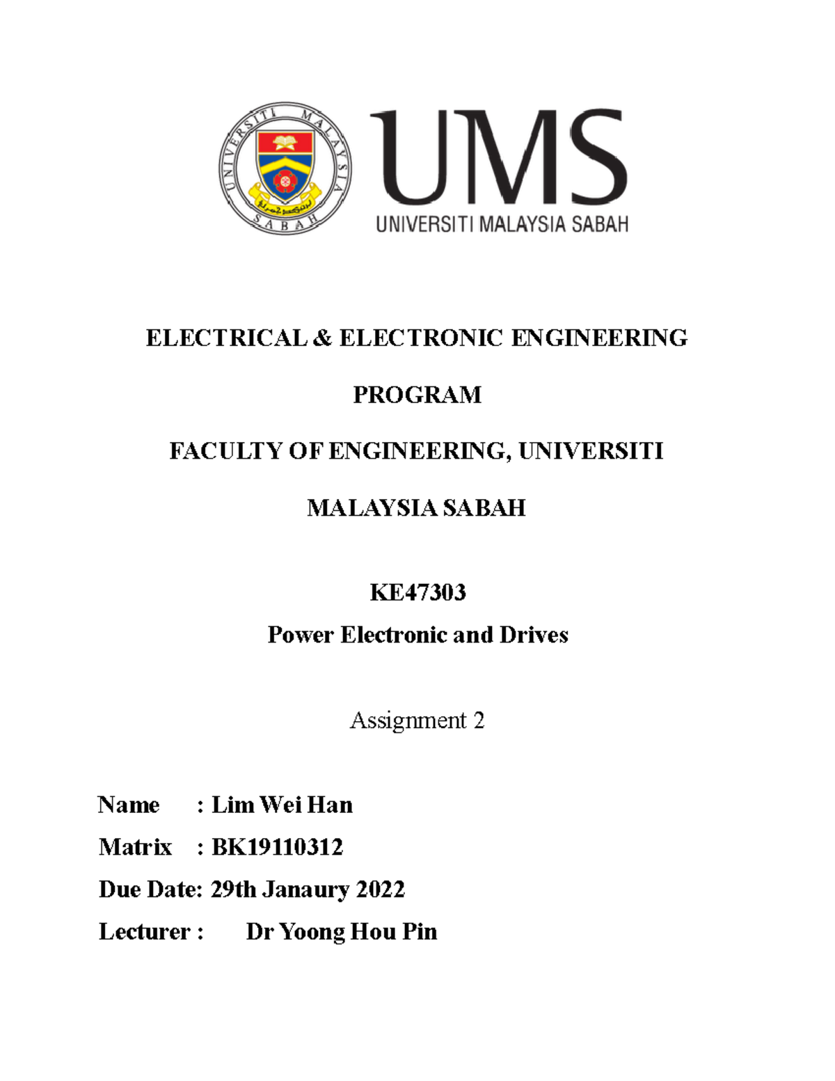 Assignment 2 - nothing - ELECTRICAL & ELECTRONIC ENGINEERING PROGRAM ...