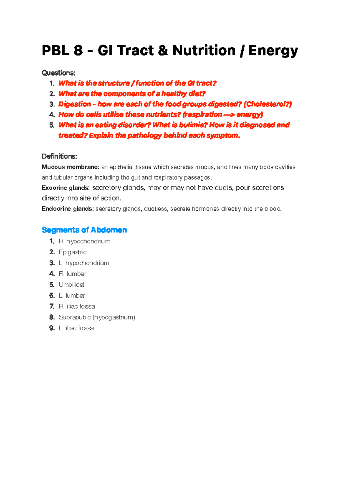 GI Tract and Nutrition: Energy - P B L 8 - G I Tra c t & N u t r i t i ...