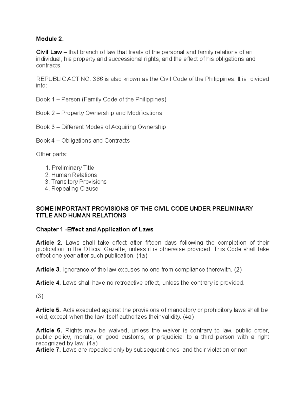 Module 2 -Civil Law - Module 2. Civil Law – that branch of law that ...