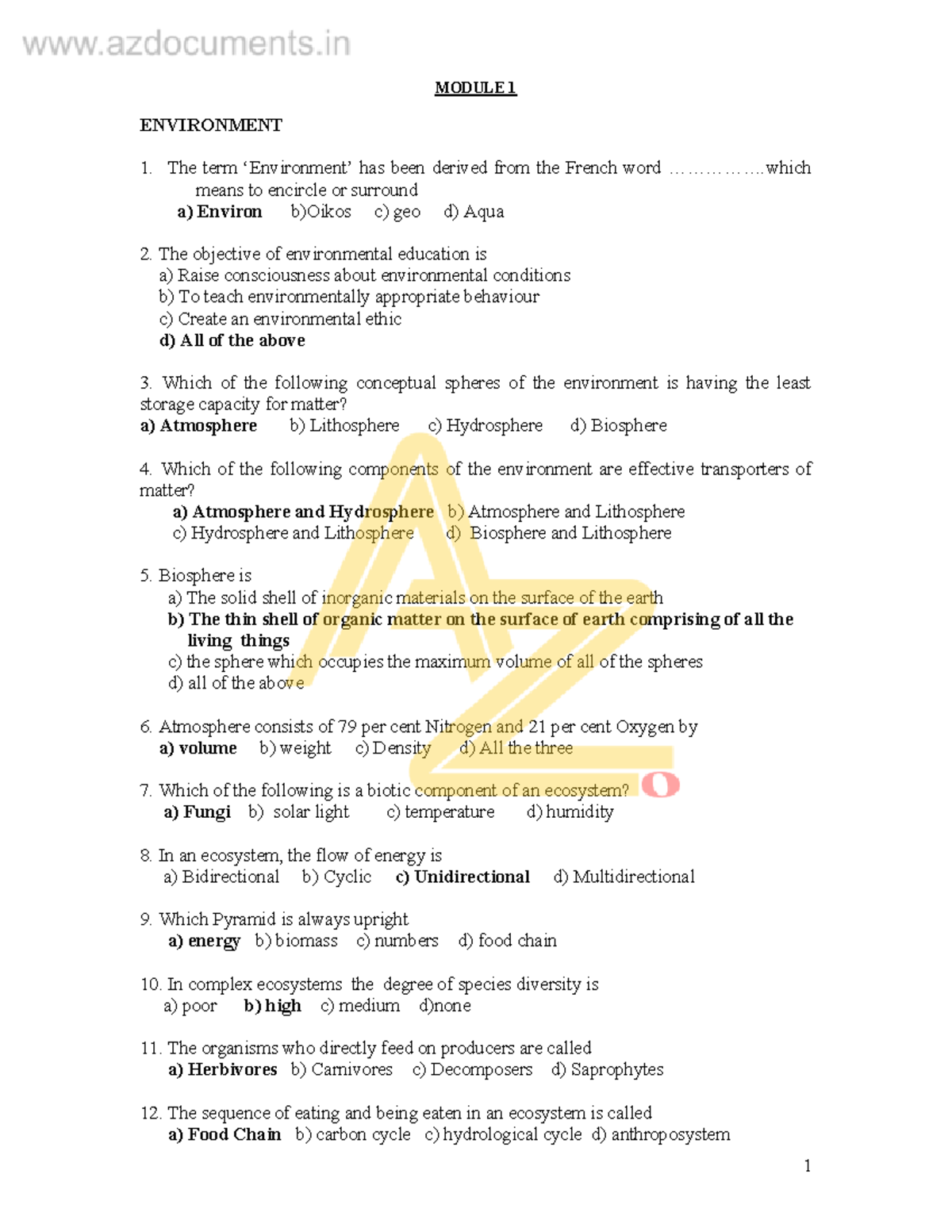 18CIV59QB@Az Documents - 1 ####### MODULE 1 ENVIRONMENT 1. The term ‘Environment’ has been ...