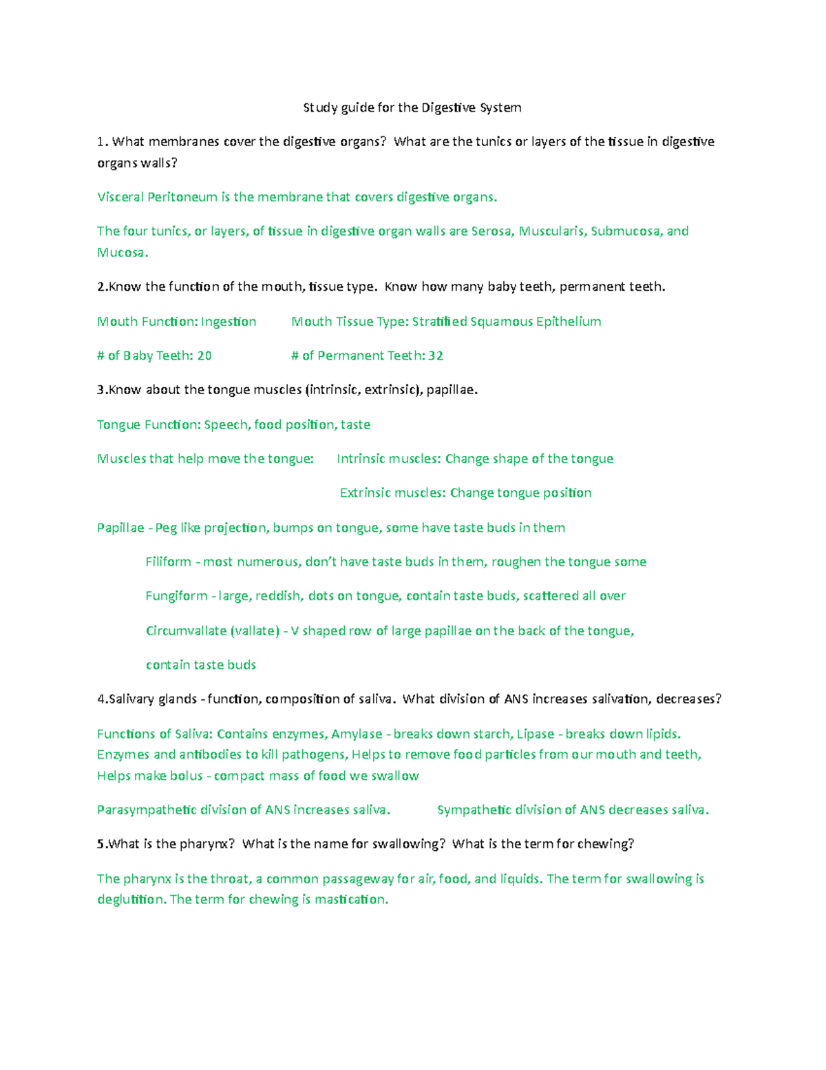 Digestive System Study Guide Answers Study Guide For The Digestive