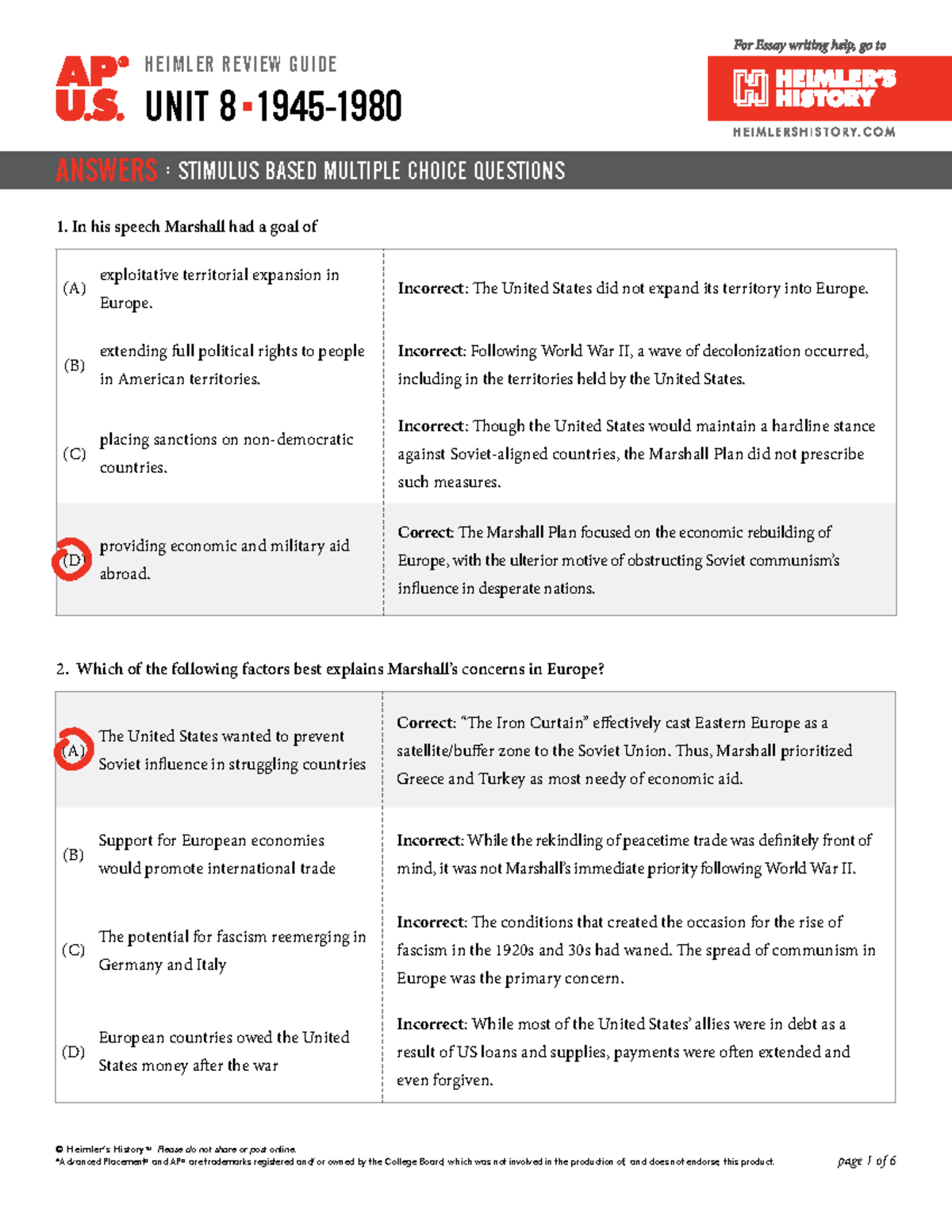 AP US HRG Unit 8 MCQ Answers - UNIT 8 1945- ANSWERS : STIMULUS BASED ...