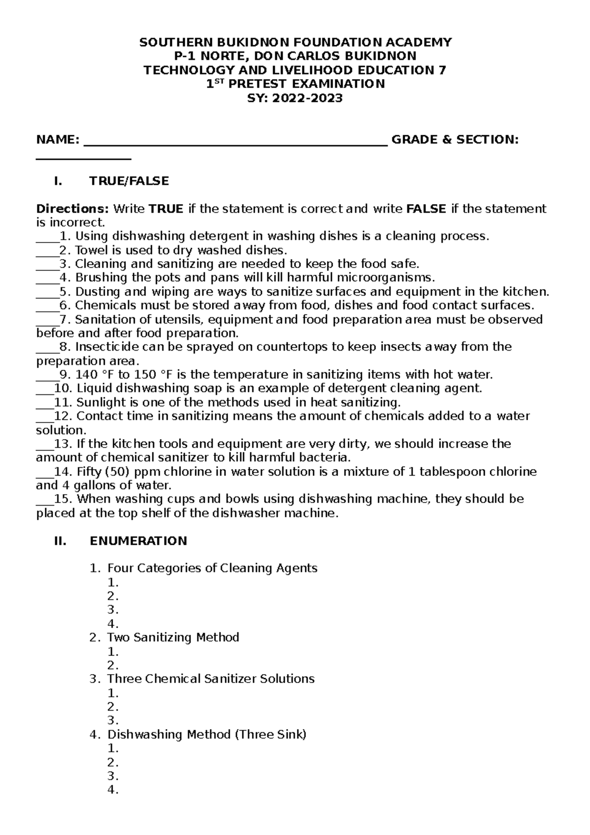 Grade 7 - DIAGNOSTIC TEST - SOUTHERN BUKIDNON FOUNDATION ACADEMY P-1 ...