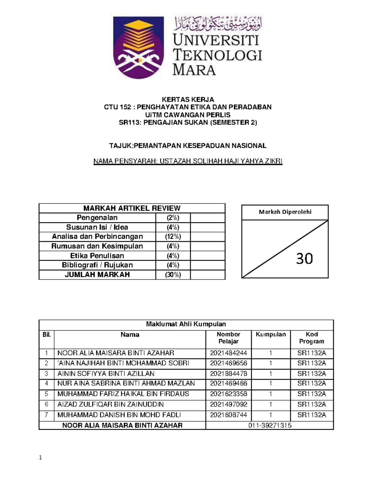 CTU 152 report - KERTAS KERJA CTU 152 : PENGHAYATAN ETIKA DAN PERADABAN ...