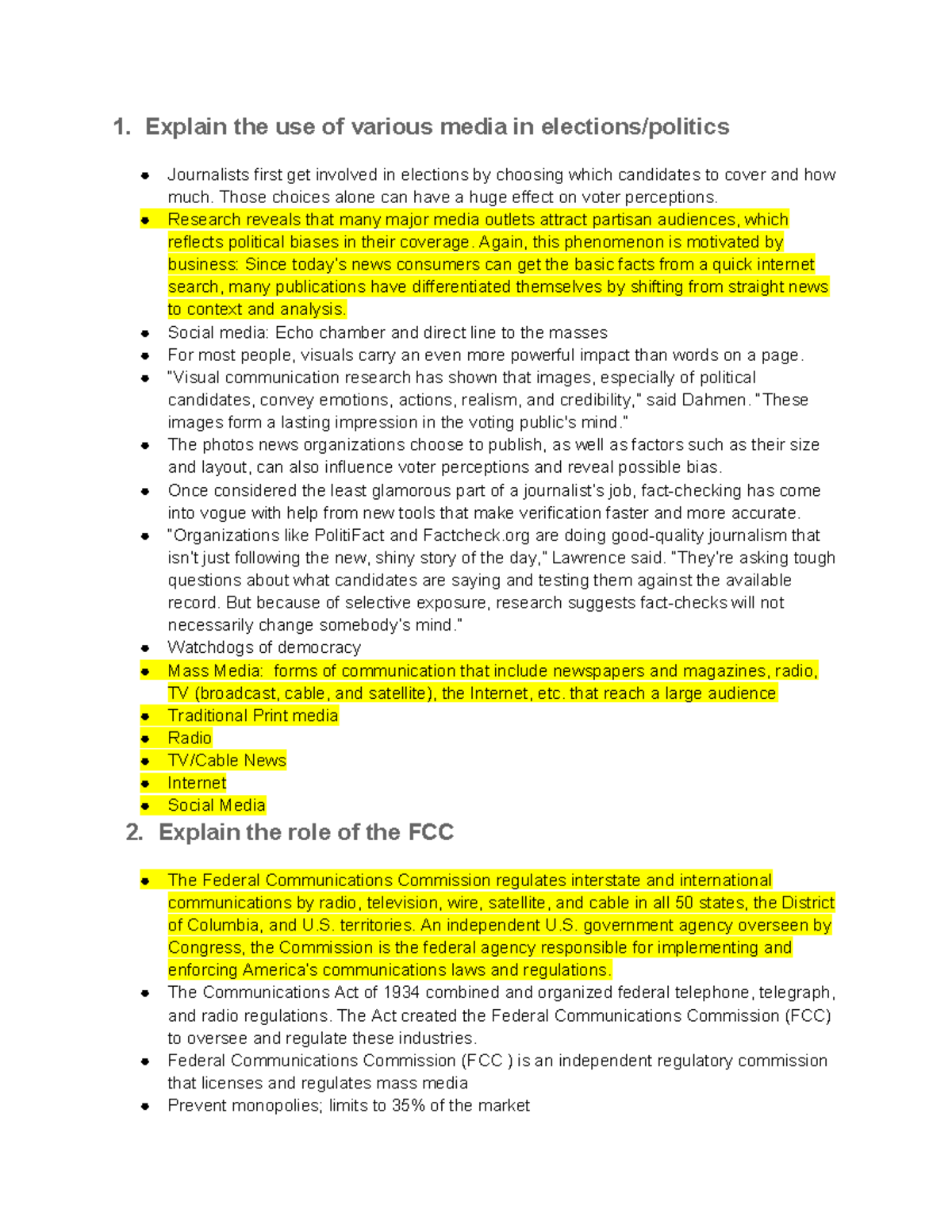 Unit 5 notes part 2 - 1. Explain the use of various media in elections ...