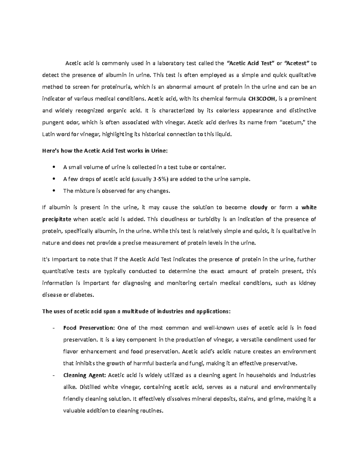 Acetic - Reviewer - Acetic acid is commonly used in a laboratory test ...