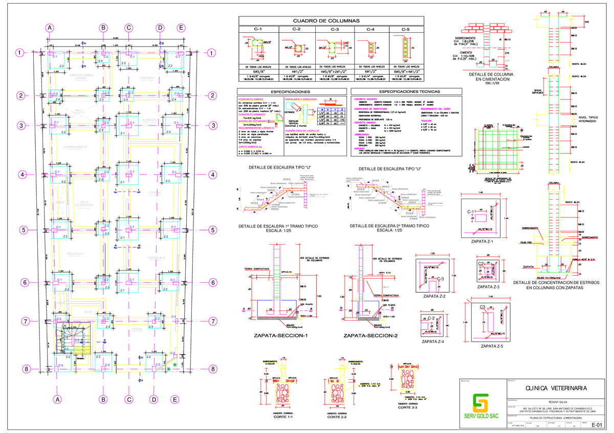 2- Plano de Estructuras E-01 (cimentación) Clínica Veterinaria Model - EN CIMENTACION C-1 ...