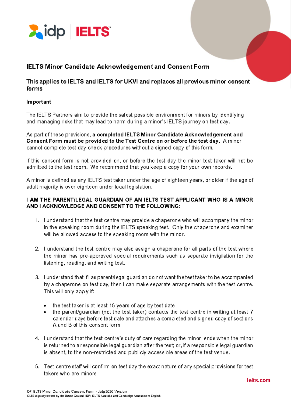 Child Protection Consent Form - ielts IDP IELTS Minor Candidate Consent ...