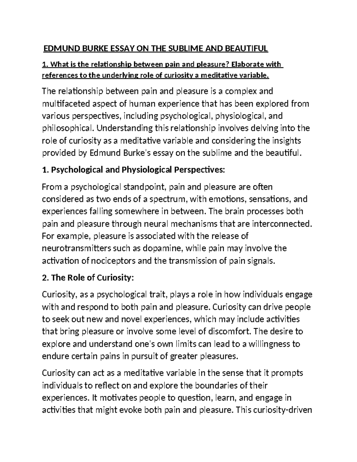 Essay - EDMUND BURKE ESSAY ON THE SUBLIME AND BEAUTIFUL 1. What is the ...