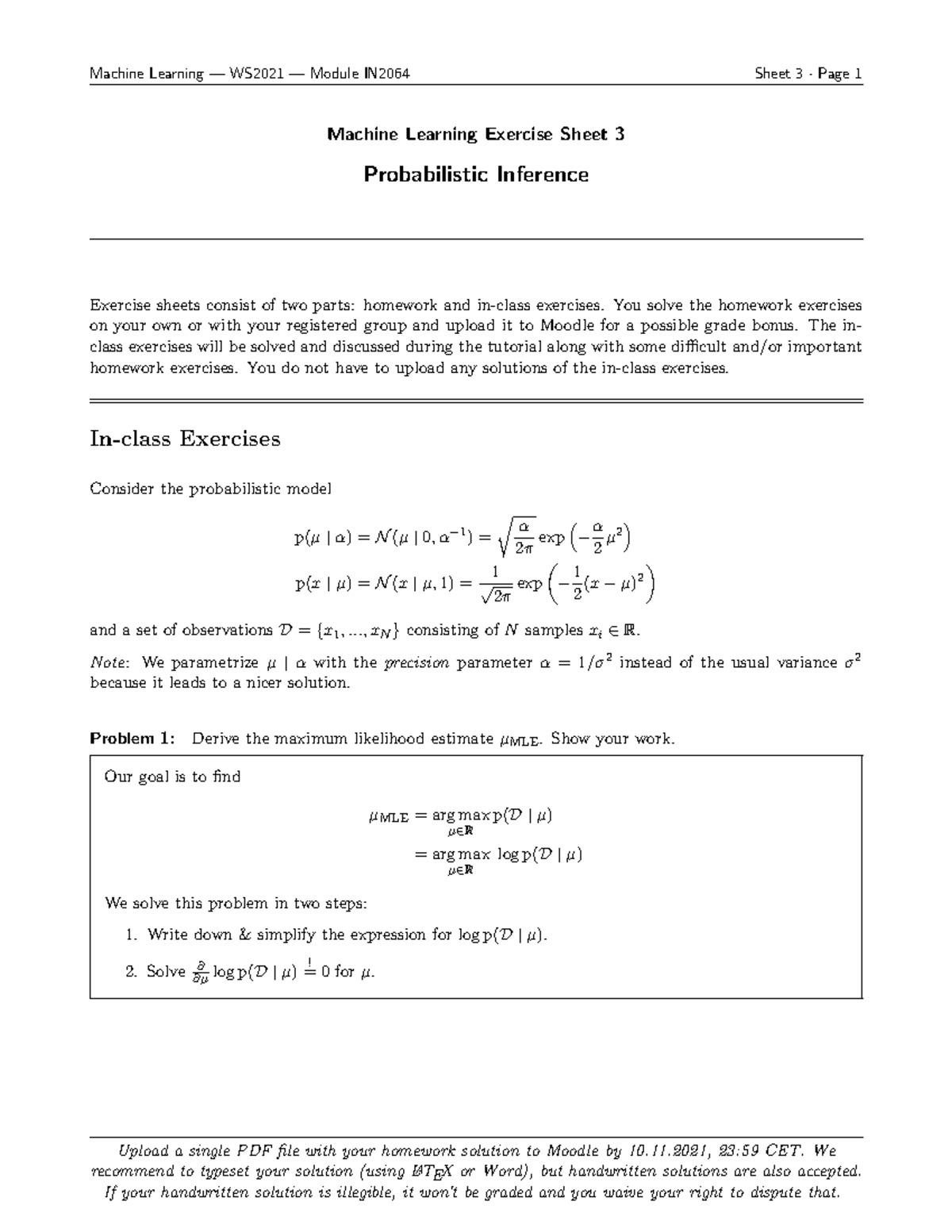 Exercise 03 prob inference solution - Machine Learning Exercise Sheet 3 Probabilistic Inference ...