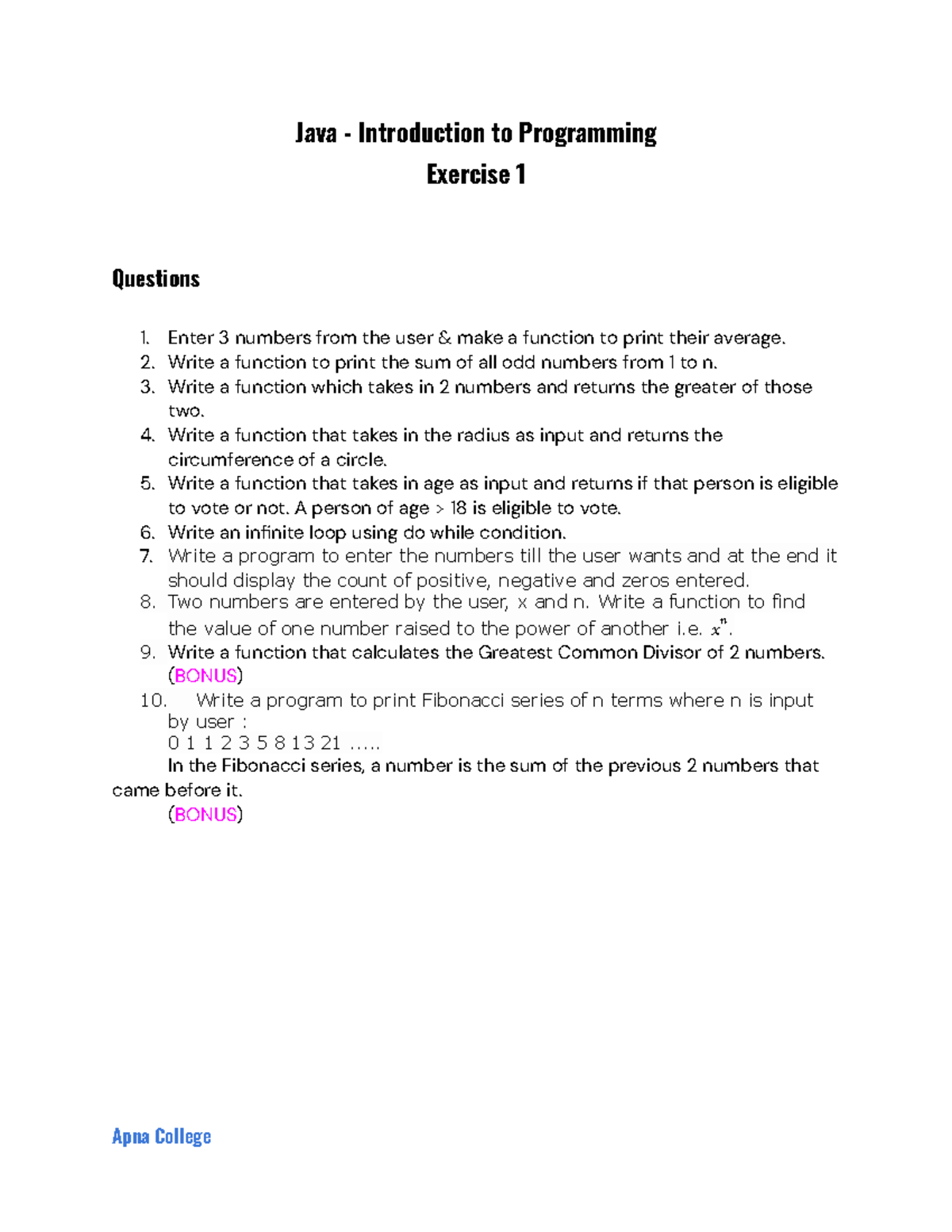 Java Exercise 1 - vfdv - Java - Introduction to Programming Exercise 1 ...