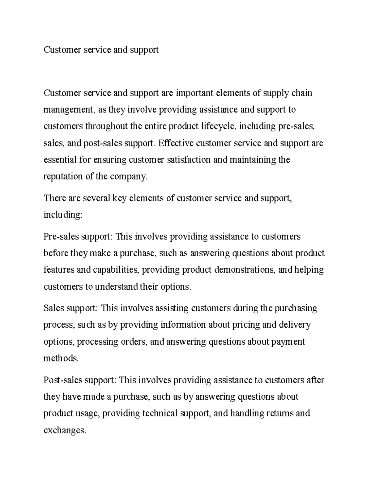 Customer service and support - Customer service and support Customer ...