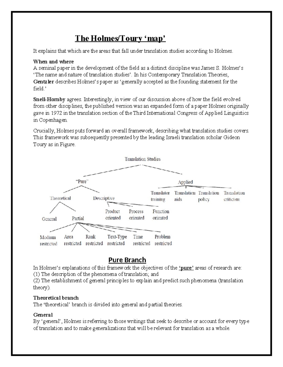 The Holmes - lecture notes - The Holmes/Toury ‘map’ It explains that ...