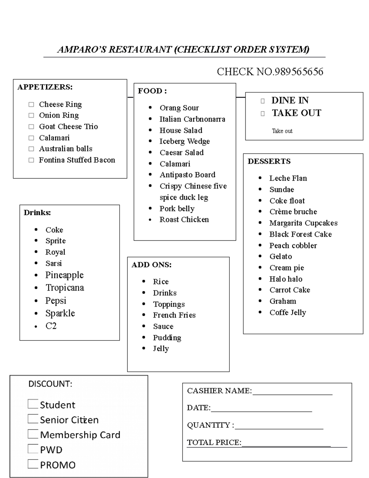 Orderrrrrrrrrrrrrrrrrrrrrrrr - AMPARO’S RESTAURANT (CHECKLIST ORDER ...