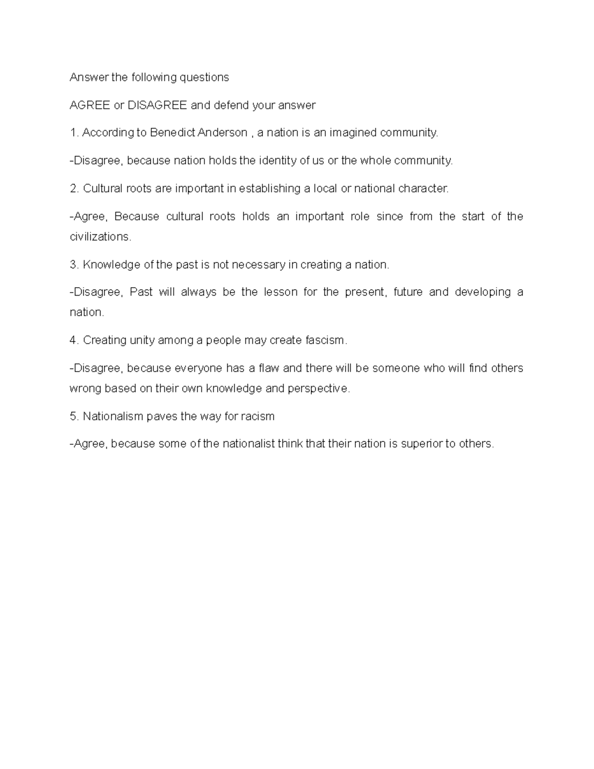 L3 - L3 notes - Answer the following questions AGREE or DISAGREE and ...