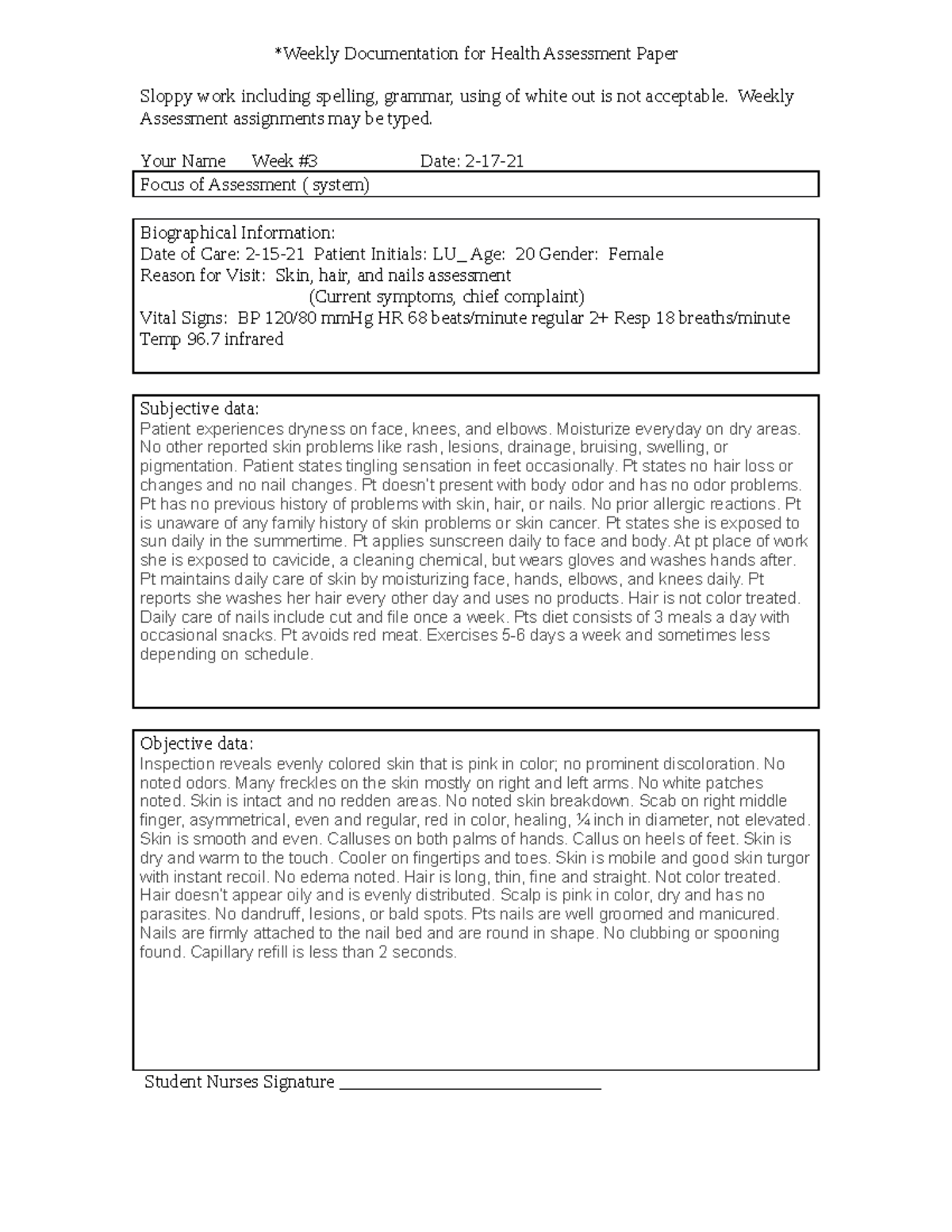 Weekly documentation week 3 skin hair and nails - *Weekly Documentation ...