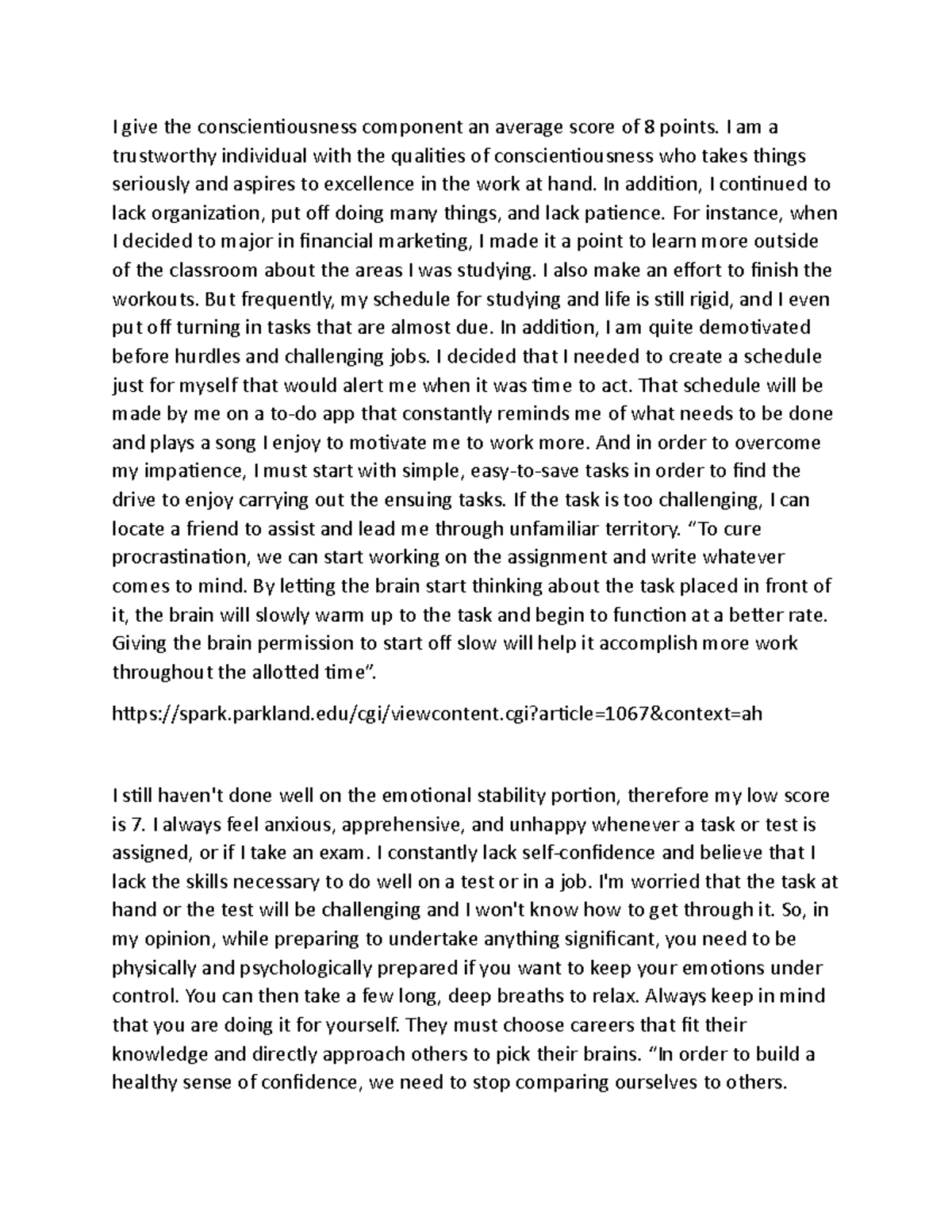 Obe-1 - practice materials - I give the conscientiousness component an ...