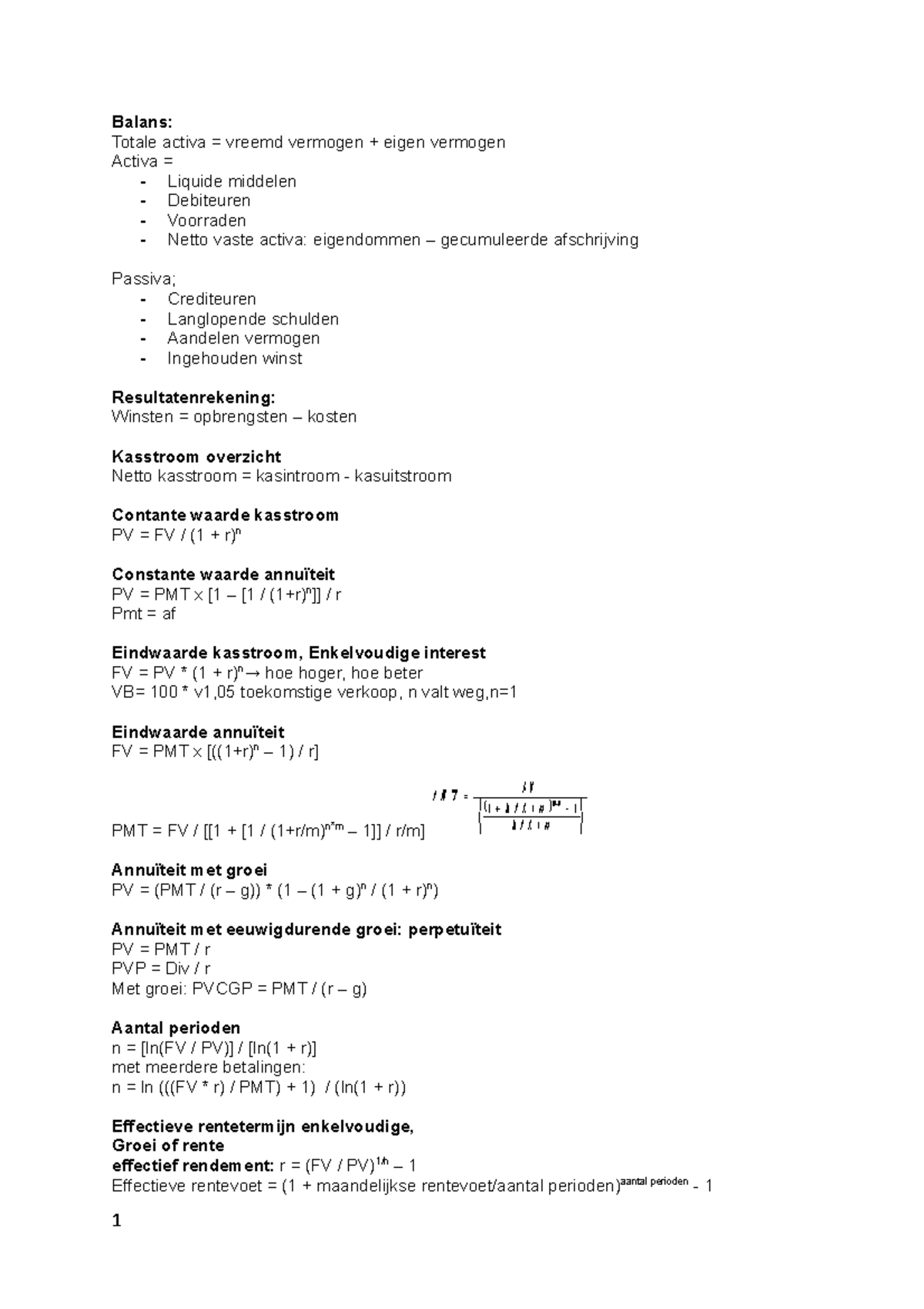 Financial management formules - Balans: Totale activa = vreemd vermogen ...