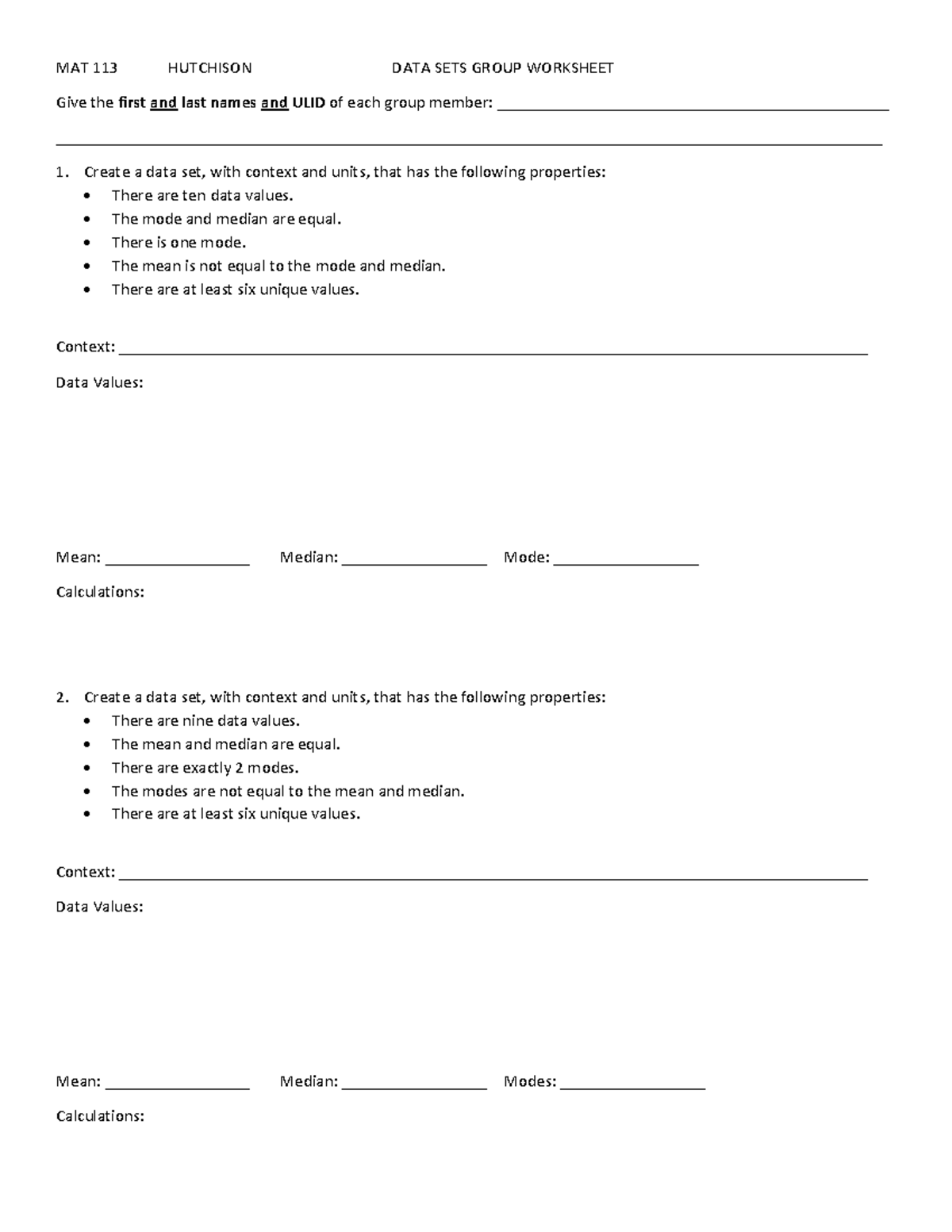 Data Set Questions - mat 113 - MAT 113 HUTCHISON DATA SETS GROUP ...