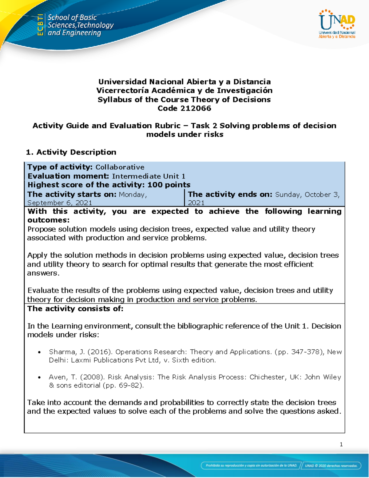 Activities guide and evaluation rubric - Unit 1 - Task 2 - Solving of ...
