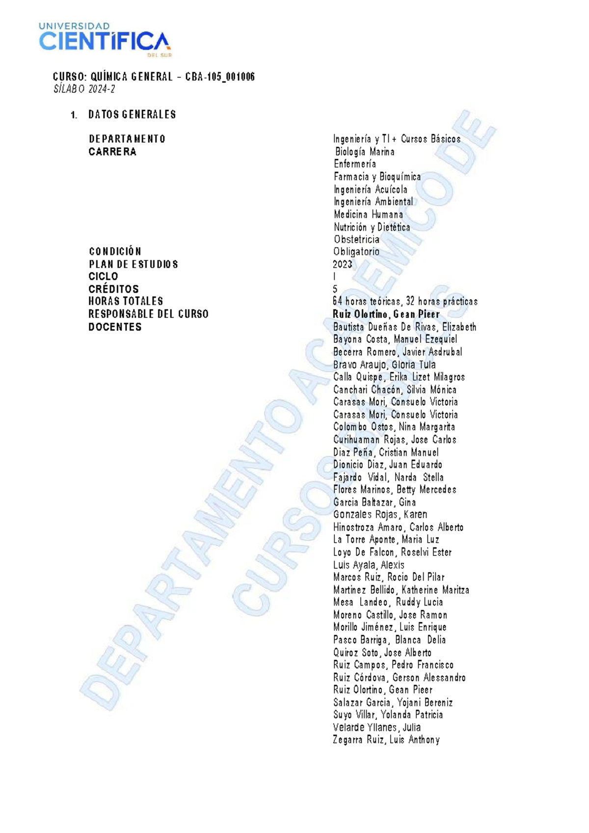 Química General CBA-105 2024-2-001006 - C U R S O : Q U ÍM IC A G E N E ...