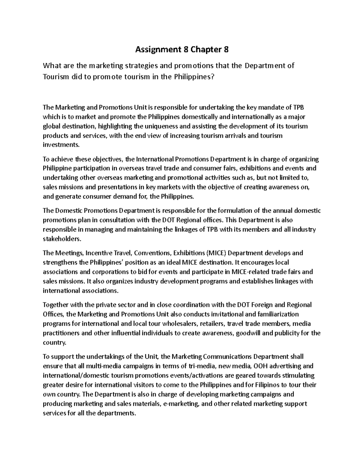 Assignment 8 Chapter 8 - Activity - Assignment 8 Chapter 8 What are the ...