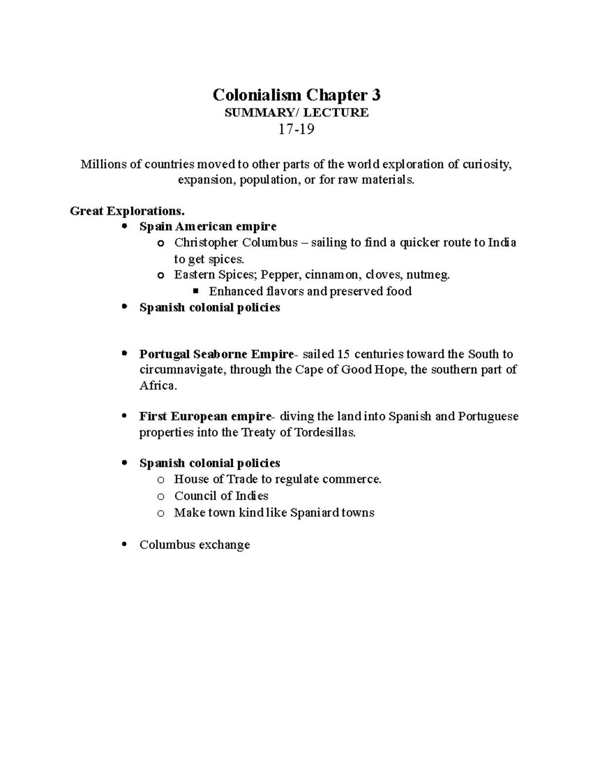 Colonialism Chapter 3 - Great Explorations. Spain American empire o ...