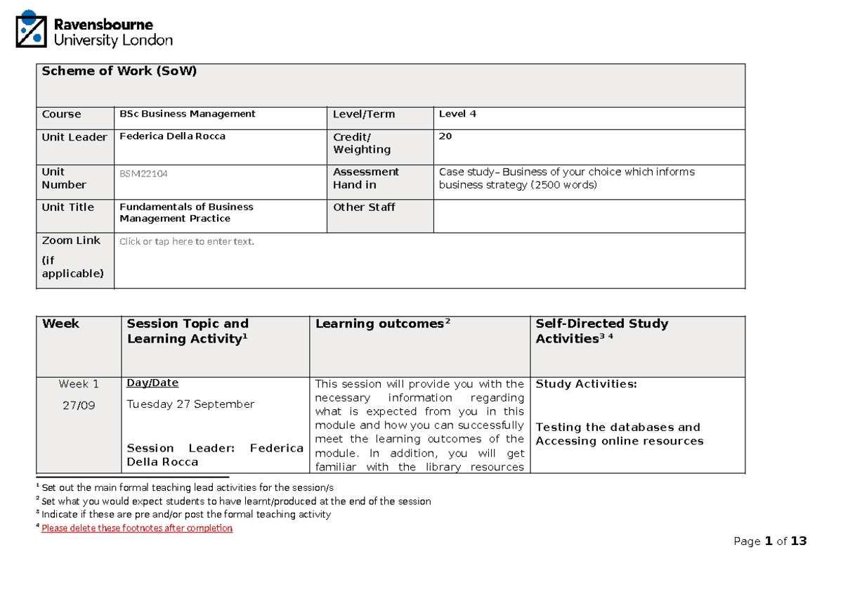 SOW - FUndamentals of Business Management Practice - Scheme of Work ...