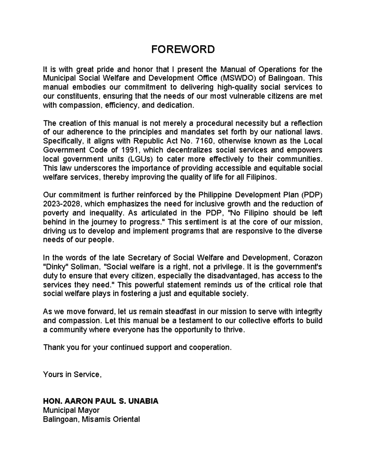 Foreword- Mswdo - Naaaa - FOREWORD It is with great pride and honor ...