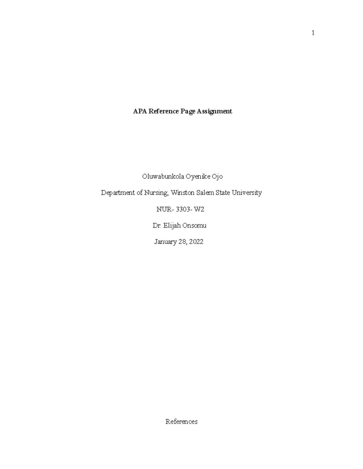 Nursing Research APA Assignment - 1 APA Reference Page Assignment ...