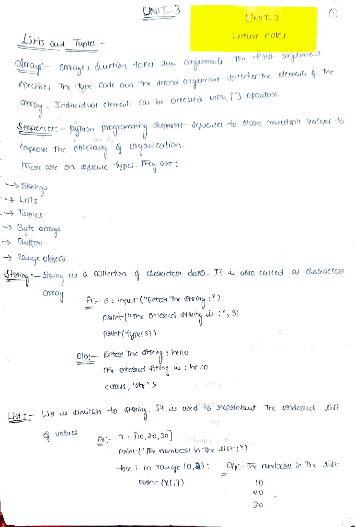 Unit-3 python part-1 cst - pecties SecueneS? hnoove Thc Sisting ig UNIT ...
