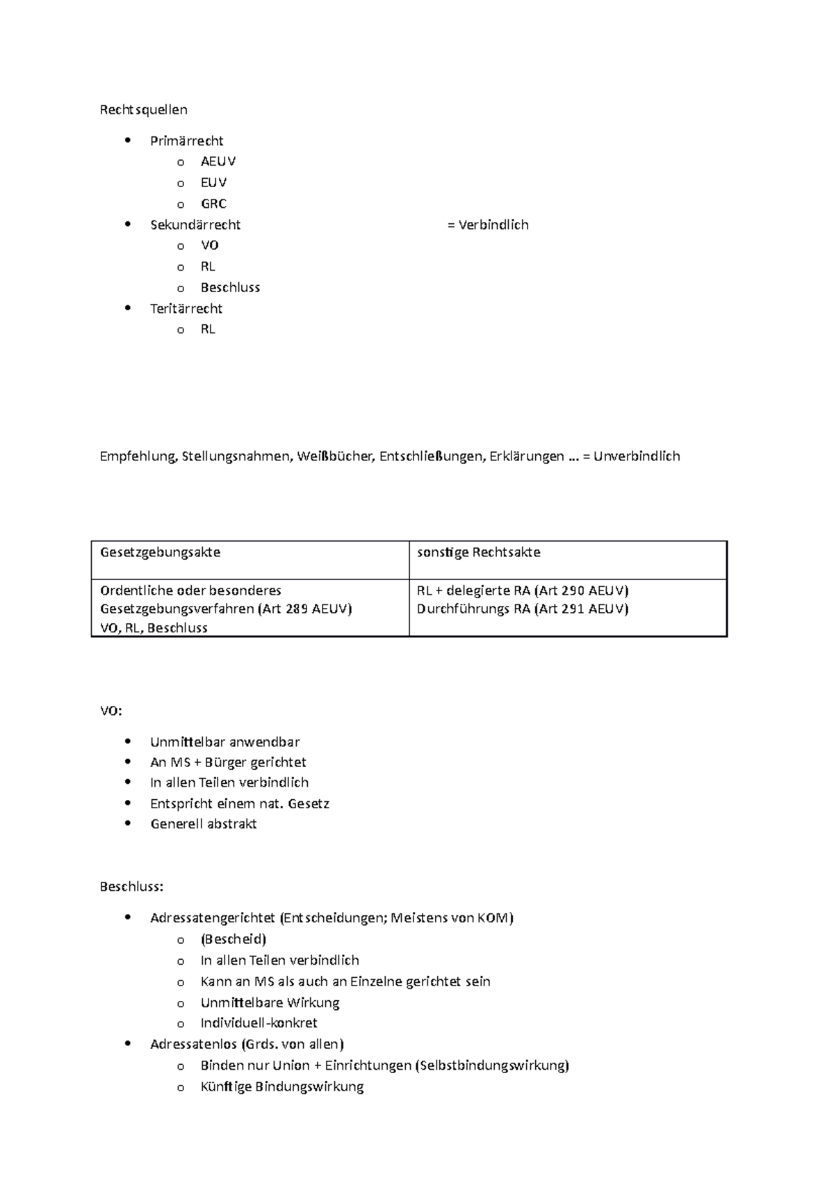 Einheit 4 Rechtsquellen Mitschrift - Rechtsquellen Primärrecht o o ...