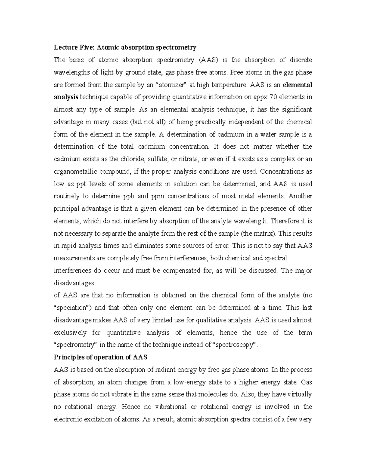 Lecture Five-AAS - Instrumental methods of analysis sca 301 - Lecture ...
