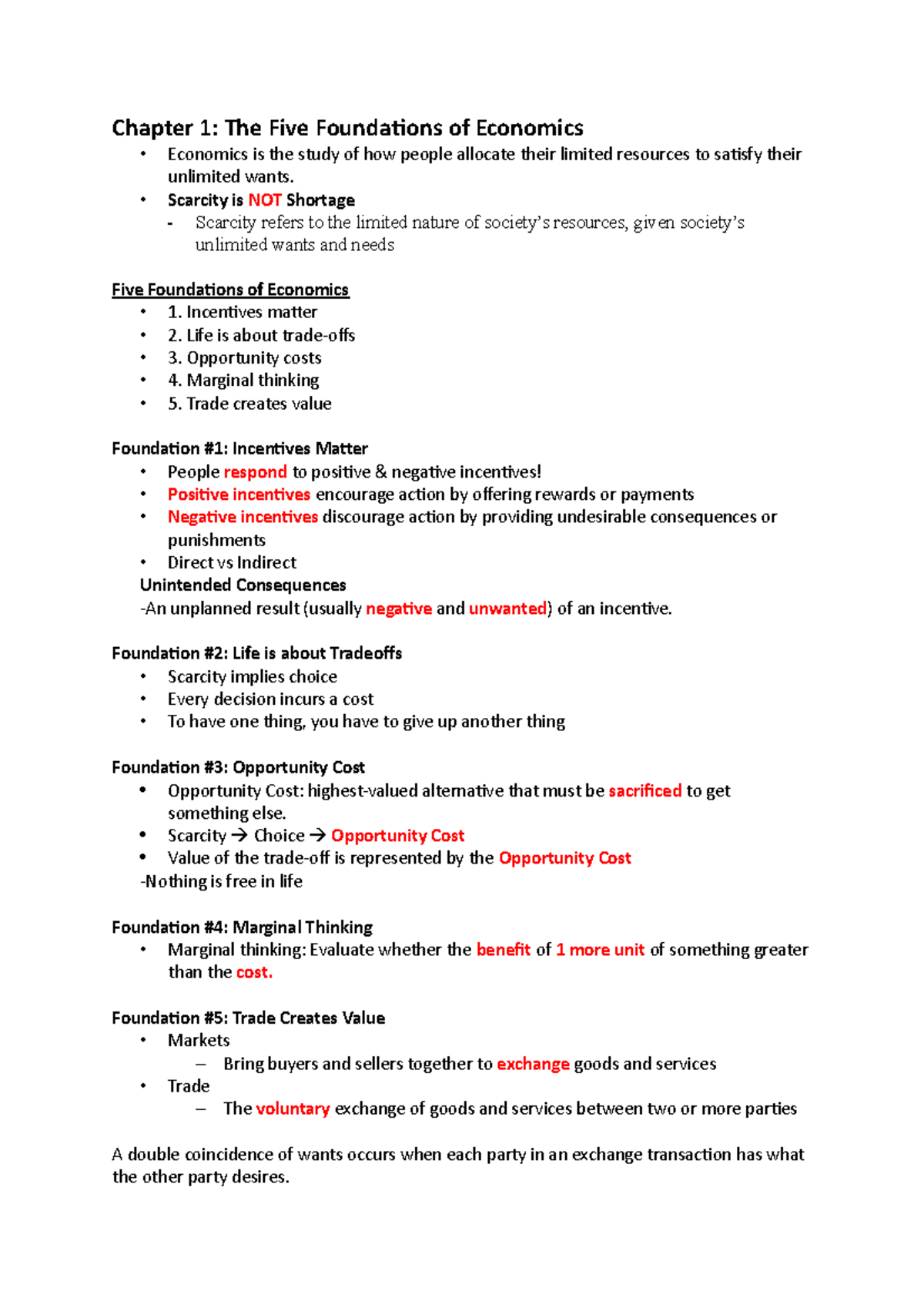 Microeconomics notes - Chapter 1: The Five Foundations of Economics ...