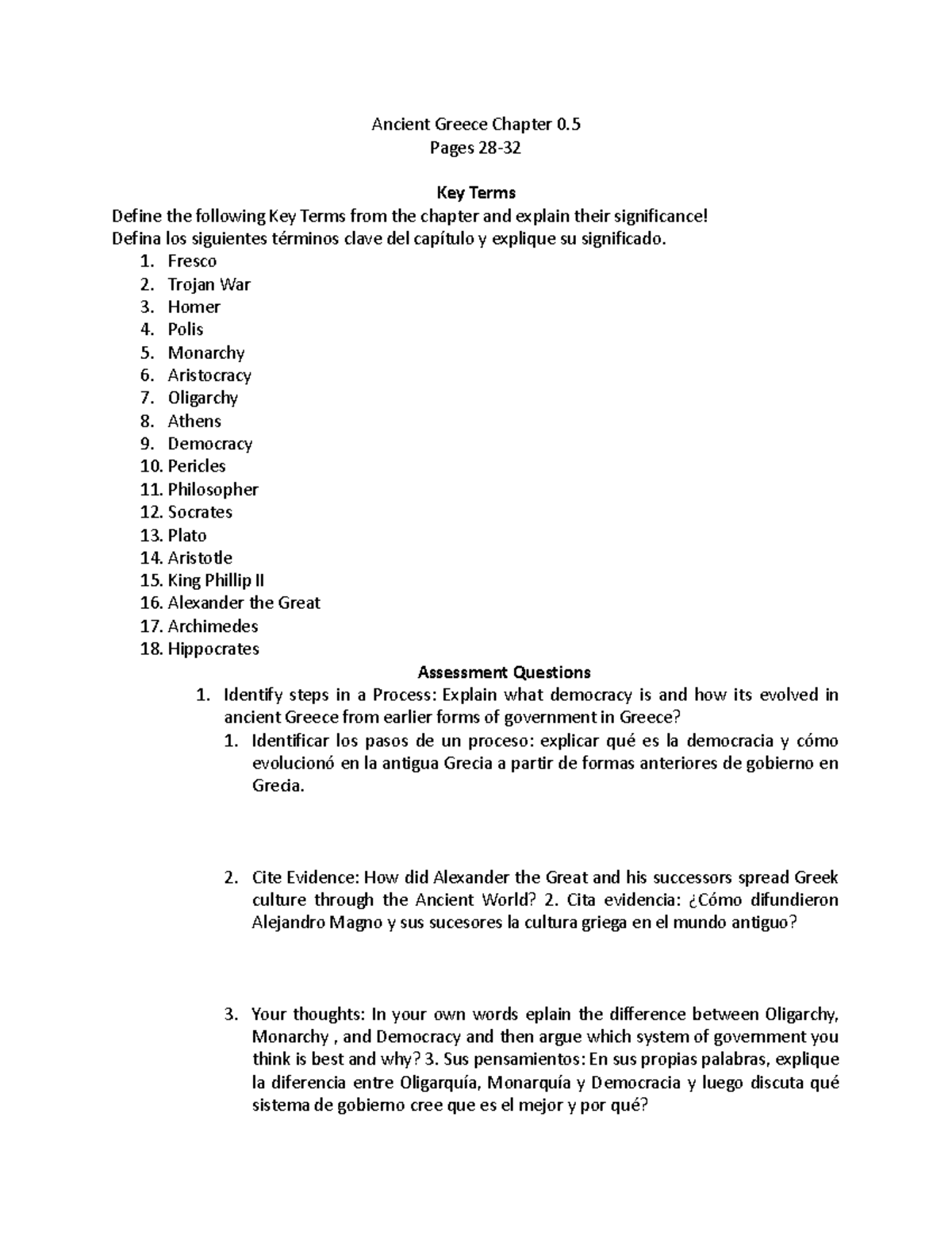Ancient Greece Chapter 0 - Pages 28- Key Terms Define the following Key ...