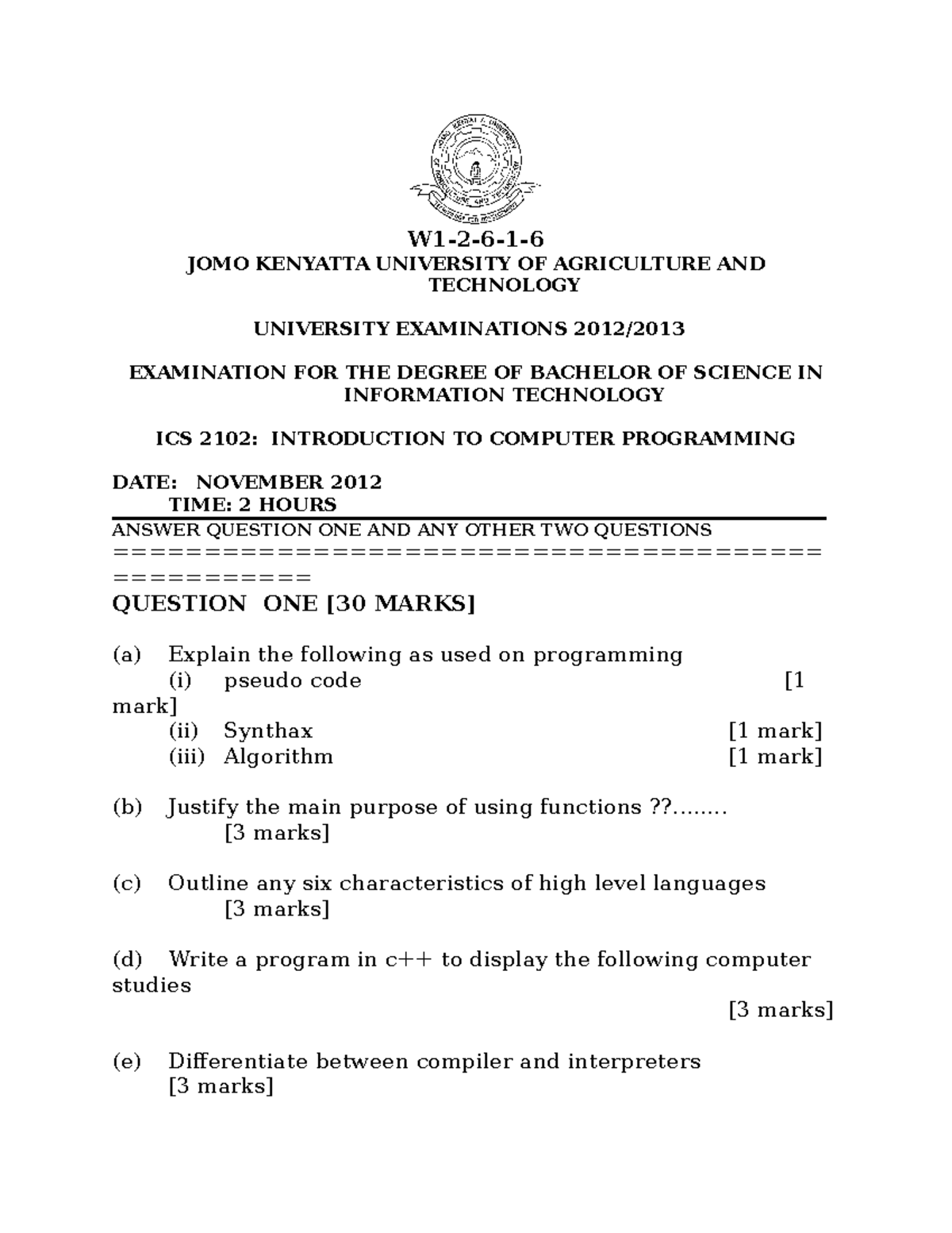 ICS 2102 - Classwork - W1-2-6-1- JOMO KENYATTA UNIVERSITY OF ...